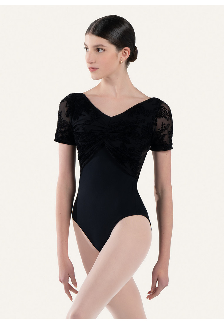 Cap‑sleeve flocked overlay leotard by Grishko | SEBILLE | DA4064MP ...